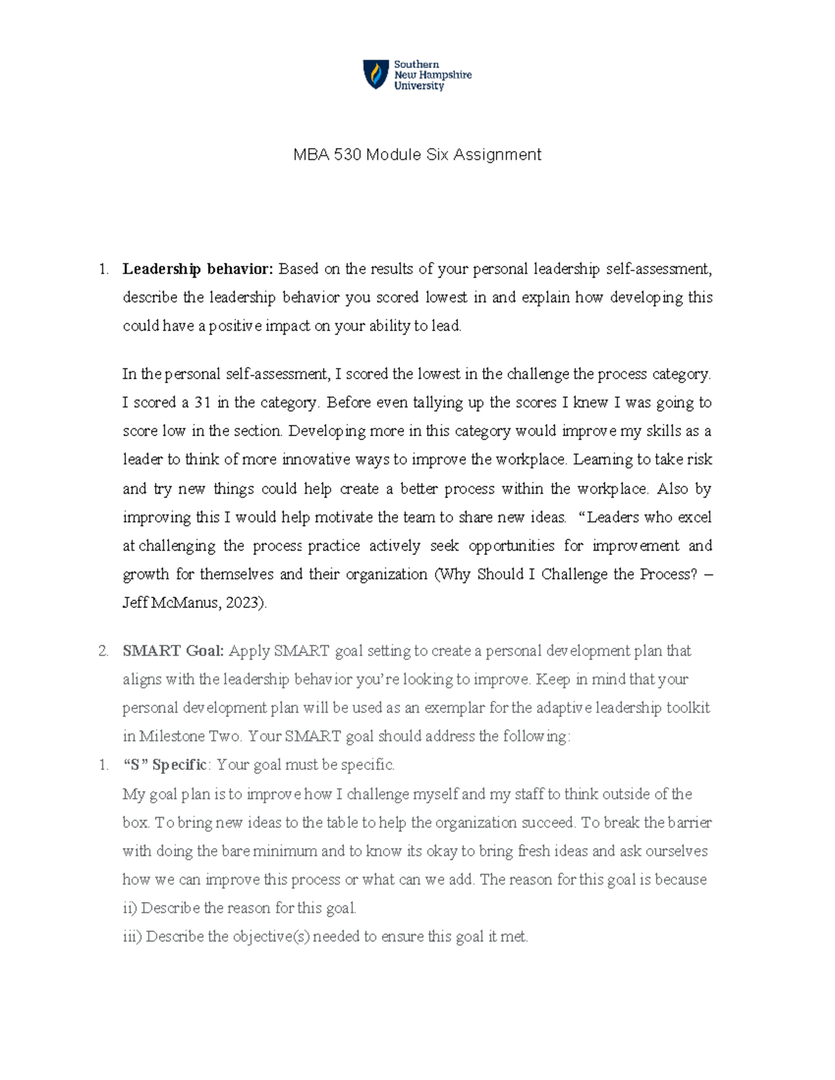 Module Six Assignment - MBA 530 Module Six Assignment Leadership ...