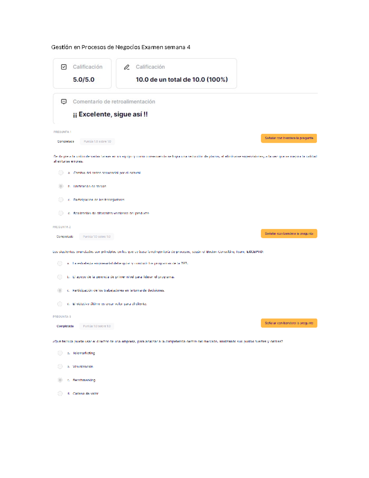 Gestión en Procesos de Negocios Examen semana 4 - Studocu