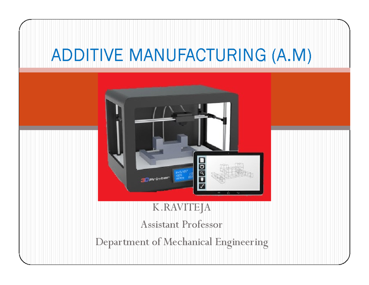 016-10-2023 - ADDITIVE MANUFACTURING (A) K Assistant Professor ...