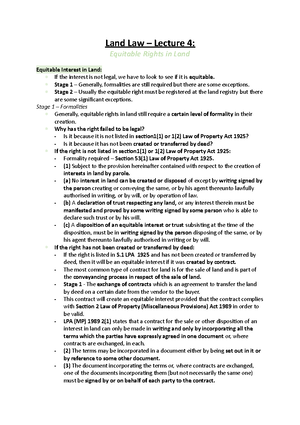 Lecture 3 - Legal Interests in Land - Land Law – Lecture 3: Legal ...
