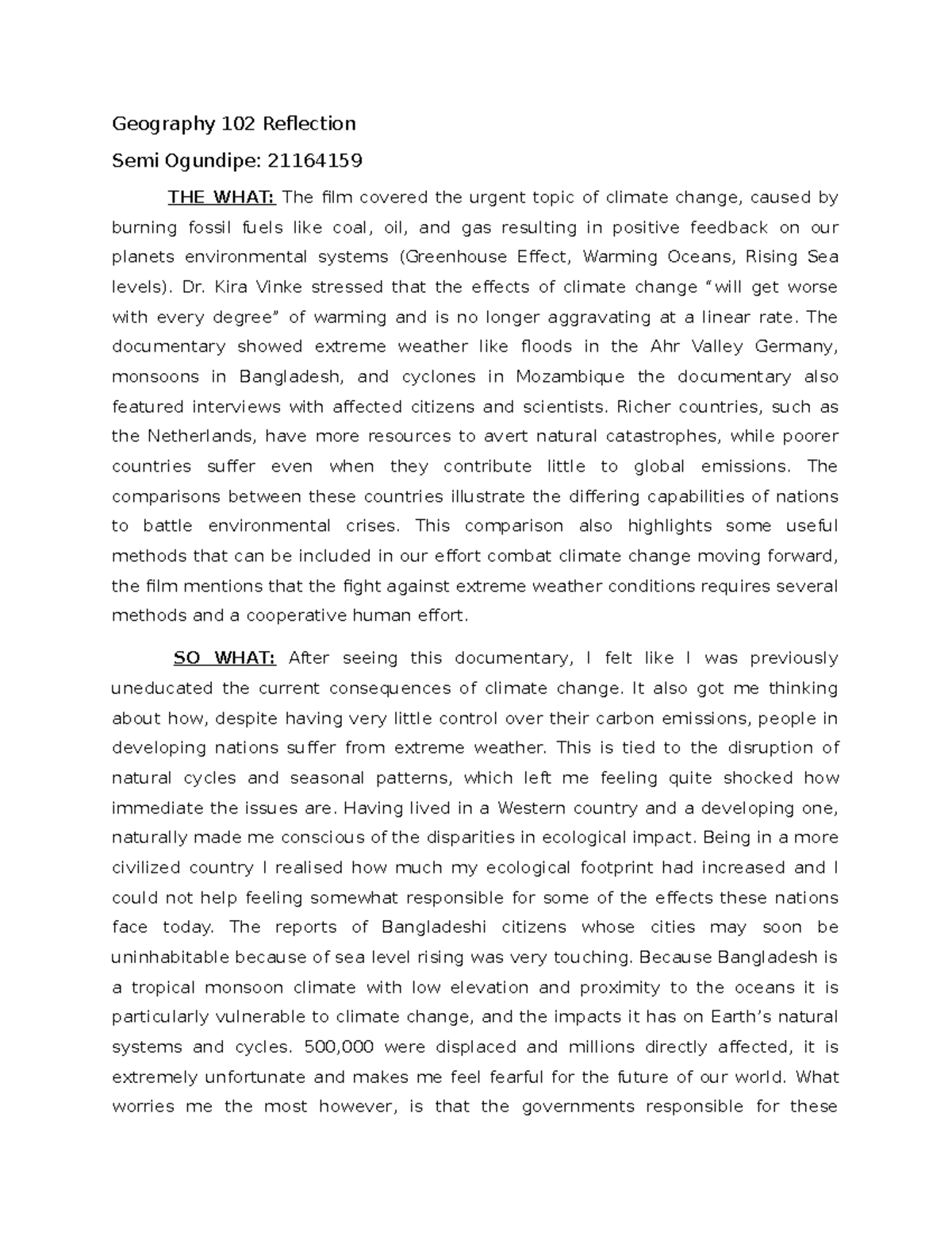 Reflection - Geography 102 Reflection Semi Ogundipe: 21164159 THE WHAT ...