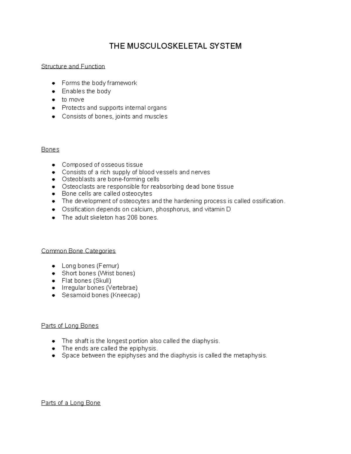 Medical Terminology II Notes 7 - THE MUSCULOSKELETAL SYSTEM Structure ...