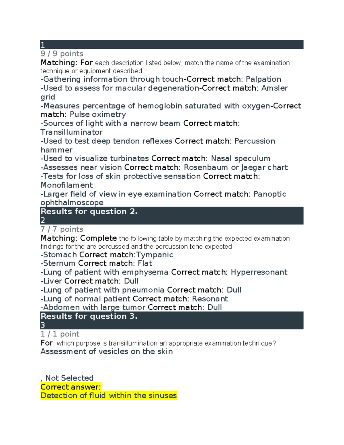 Quiz 3 - Weekly Quiz Answers - 1 9 / 9 points Matching: For each ...
