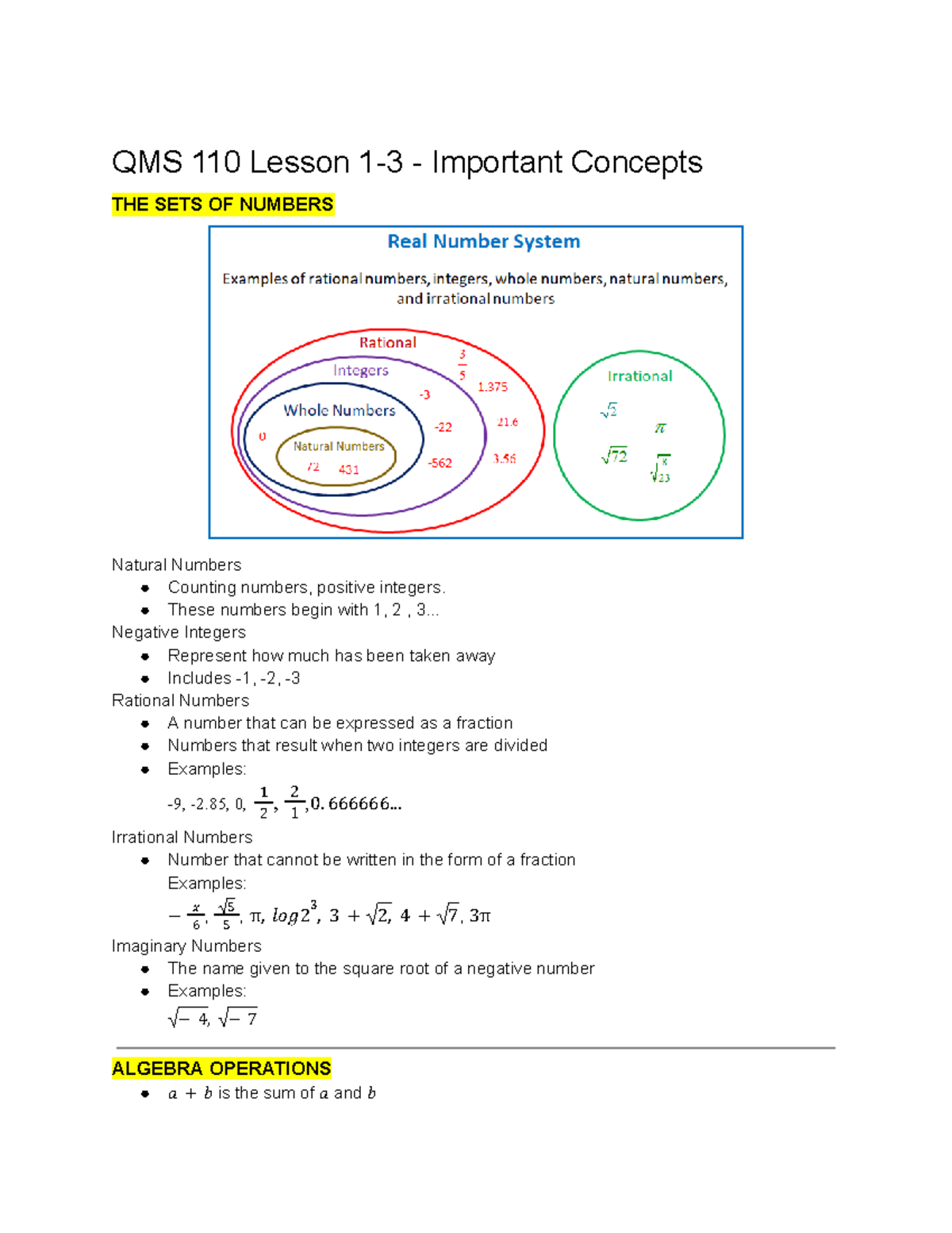 QMS 110 Lesson 1-3 - Important Concepts - Google Docs - QMS 110 Lesson ...