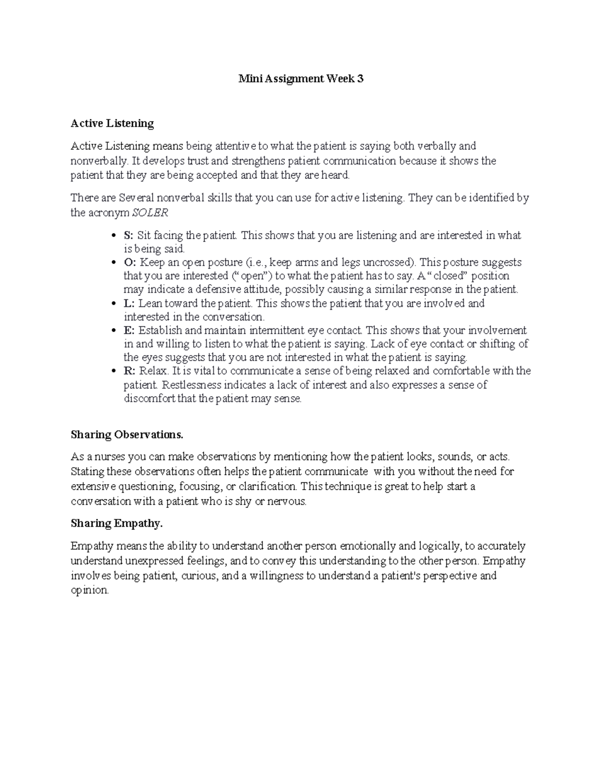 Mini Assignment Week 3 - It develops trust and strengthens patient ...