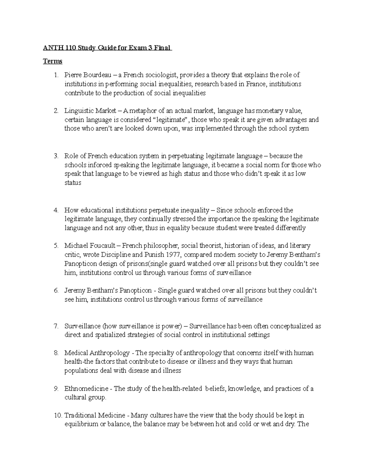 ANTH 110 Study Guide for Exam 3 Final - ANTH 110 Study Guide for Exam 3 Final Terms Pierre ...