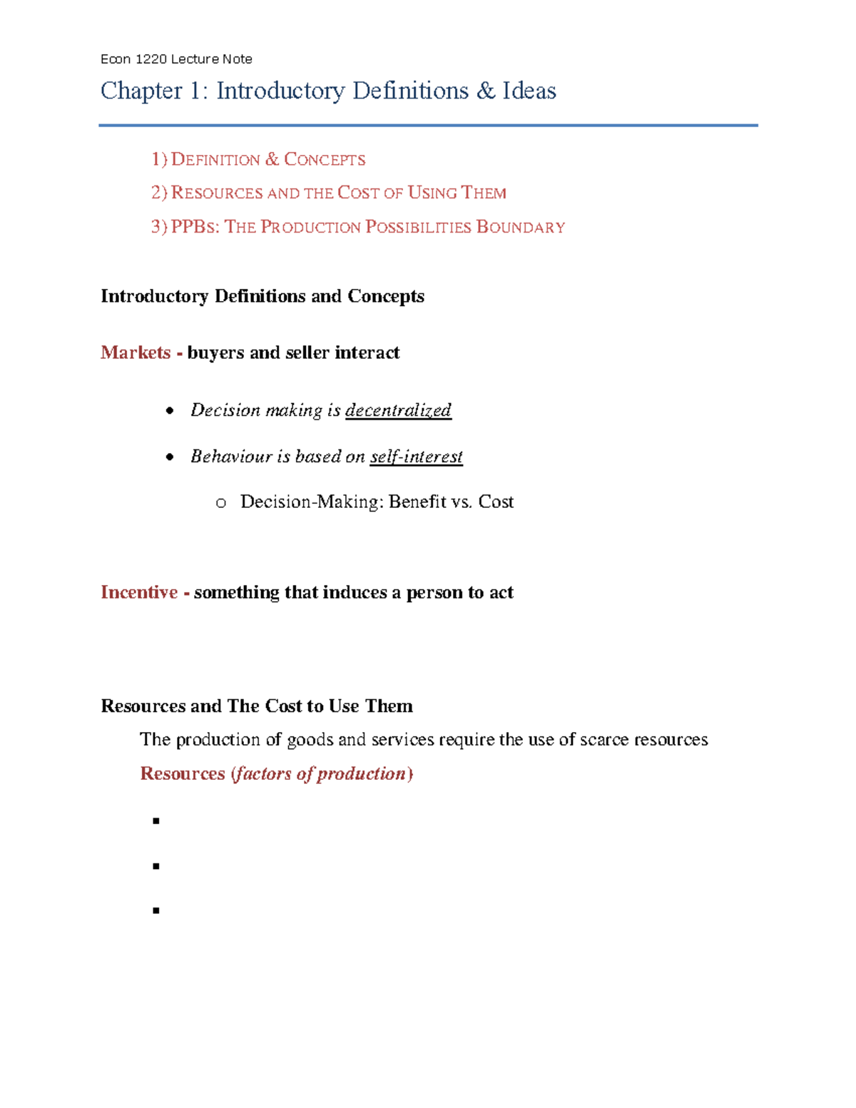 Ch01 - Chapter 1 notes - Chapter 1: Introductory Definitions & Ideas 1 ...