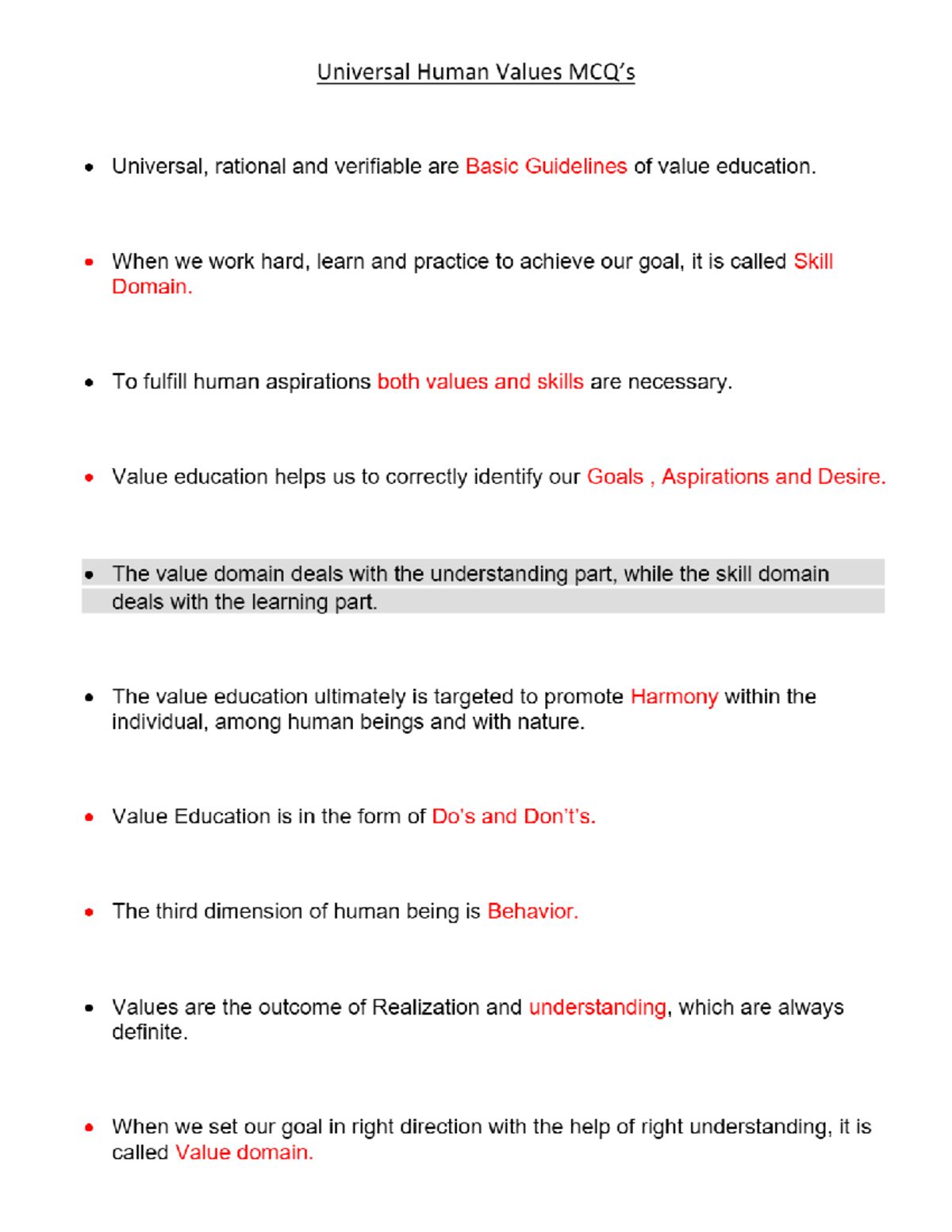 Human Values - PDF 1 - Important PYQ's - Human Value & Ethics - Studocu