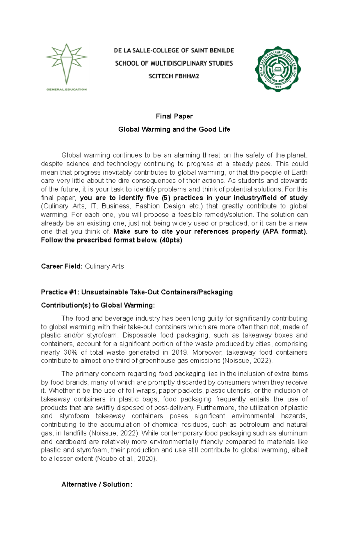 Global Warming - Final Paper Global Warming and the Good Life Global ...