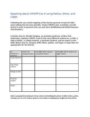 Assignment Worksheet Crispr-Cas9 - Speaking about CRISPR-Cas 9 using ...