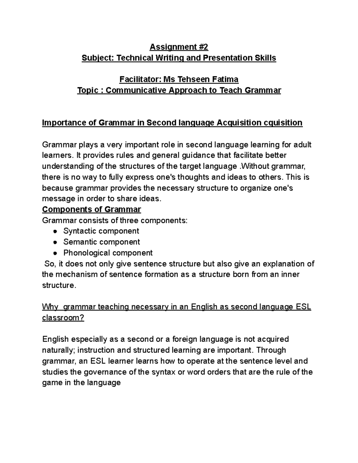 Assignment #2 Twps - Assignment # Subject: Technical Writing and ...