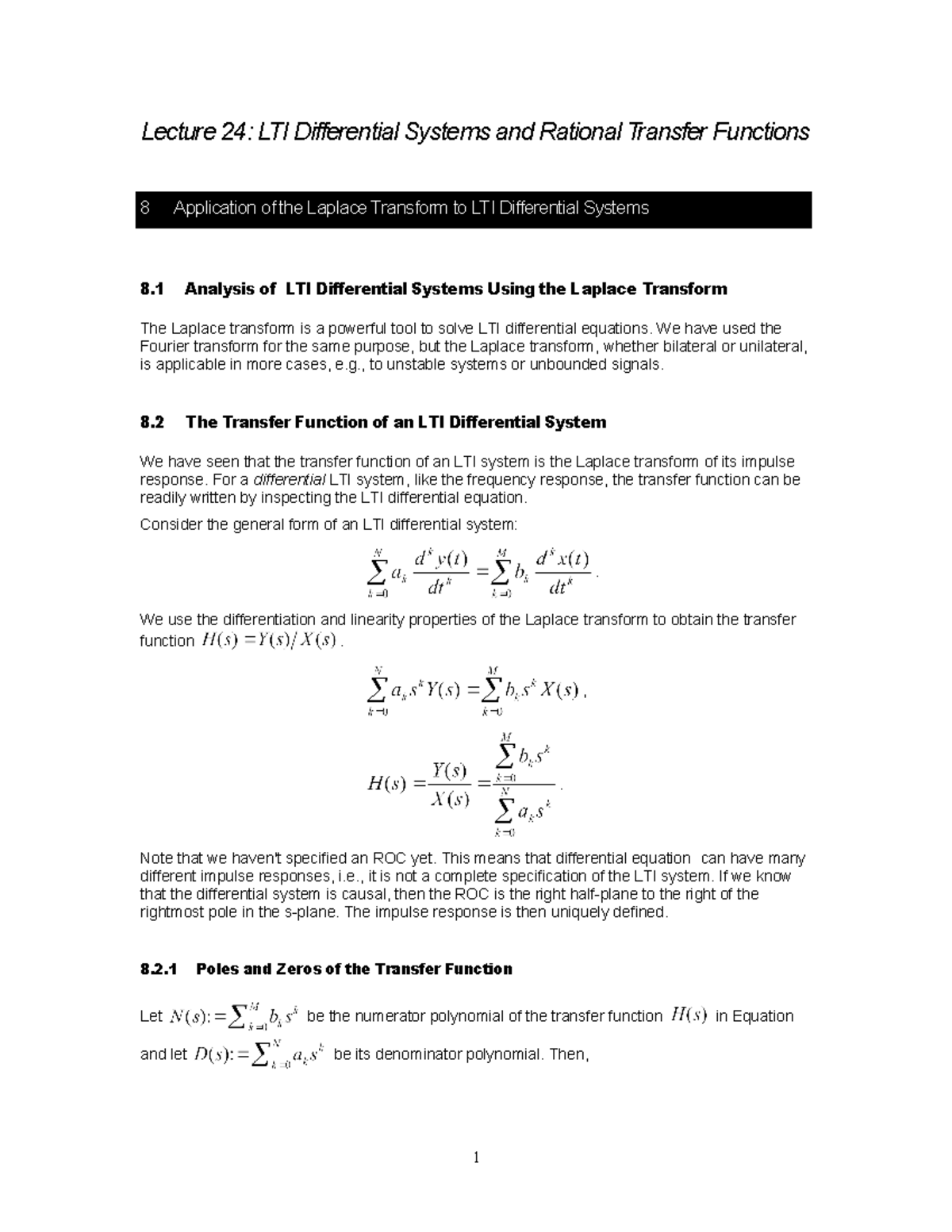L24w97 - Lecture 24: LTI Differential Systems and Rational Transfer ...