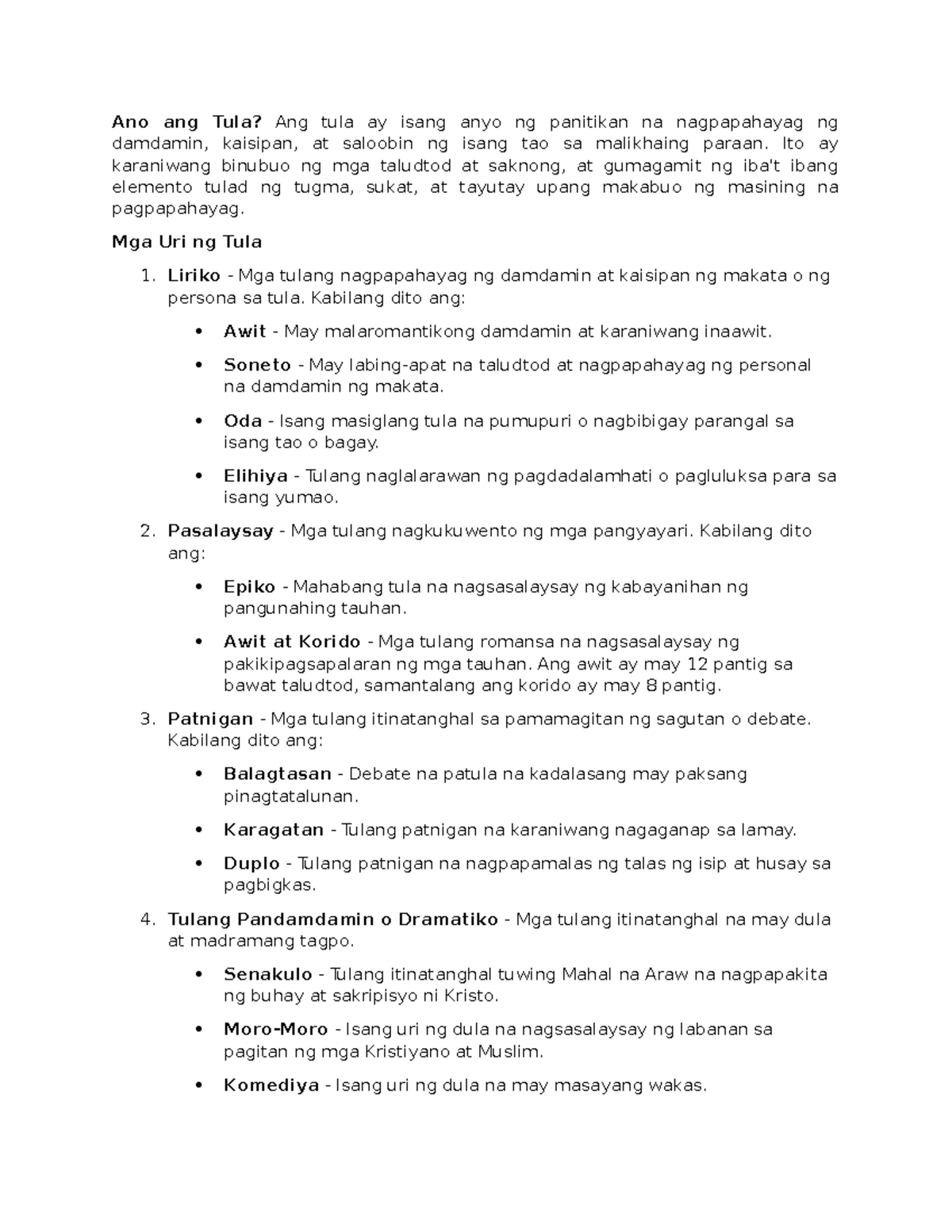 Ang Tula Uri at Elemento Nito - Ano ang Tula? Ang tula ay isang anyo ng panitikan na ...