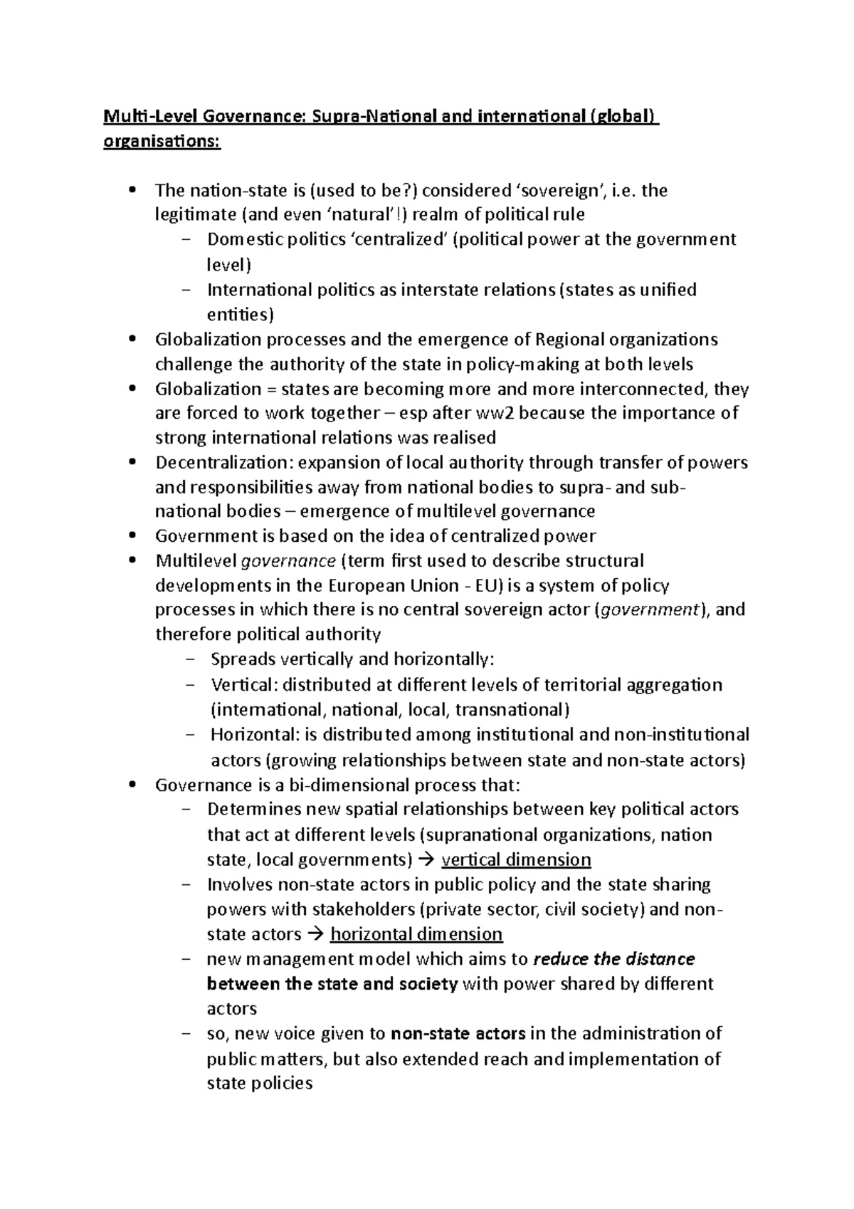 Multi Level Governance - Multi-Level Governance: Supra-National and ...