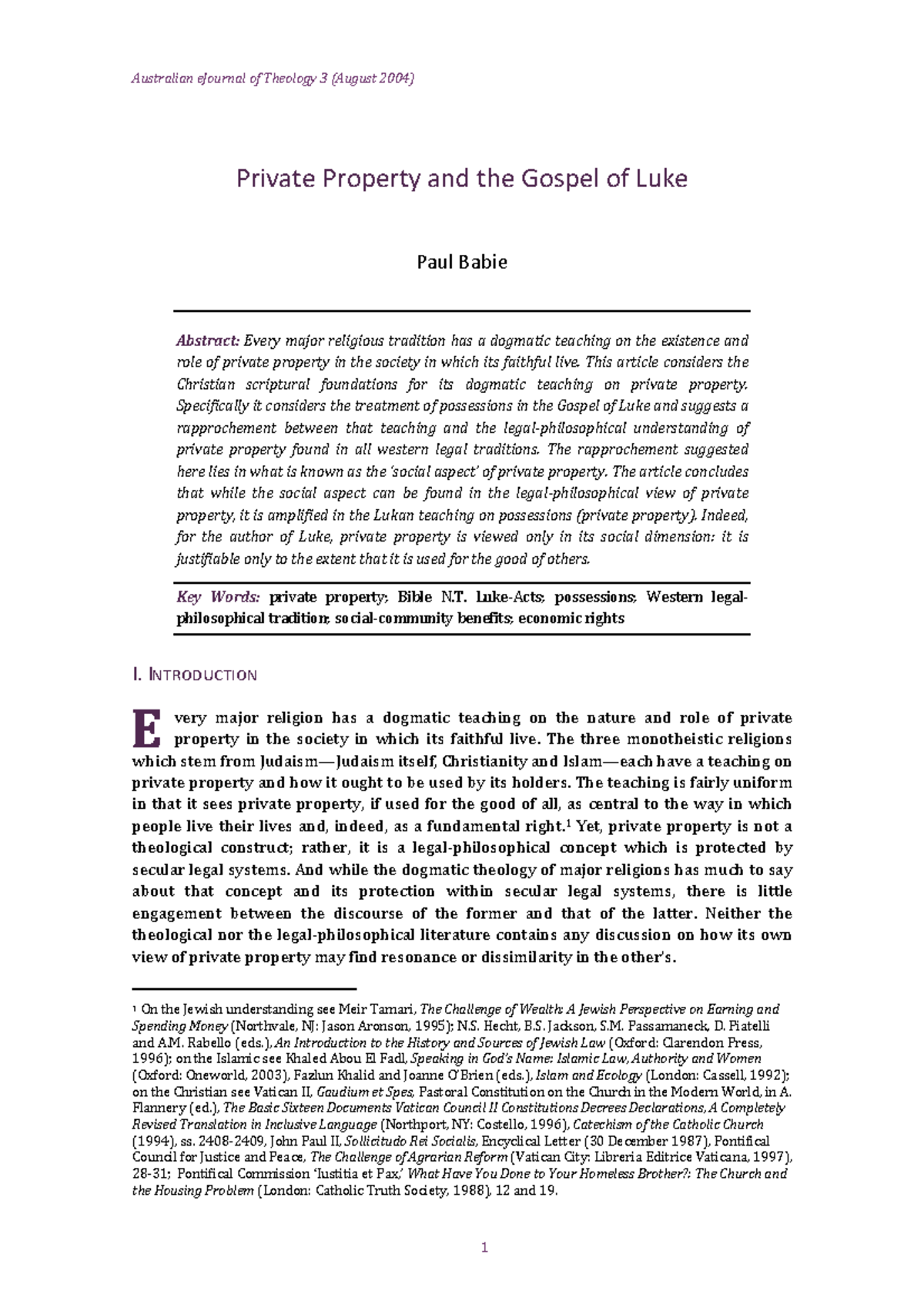 Private property and the Gospel of Luke - Australian eJournal of ...