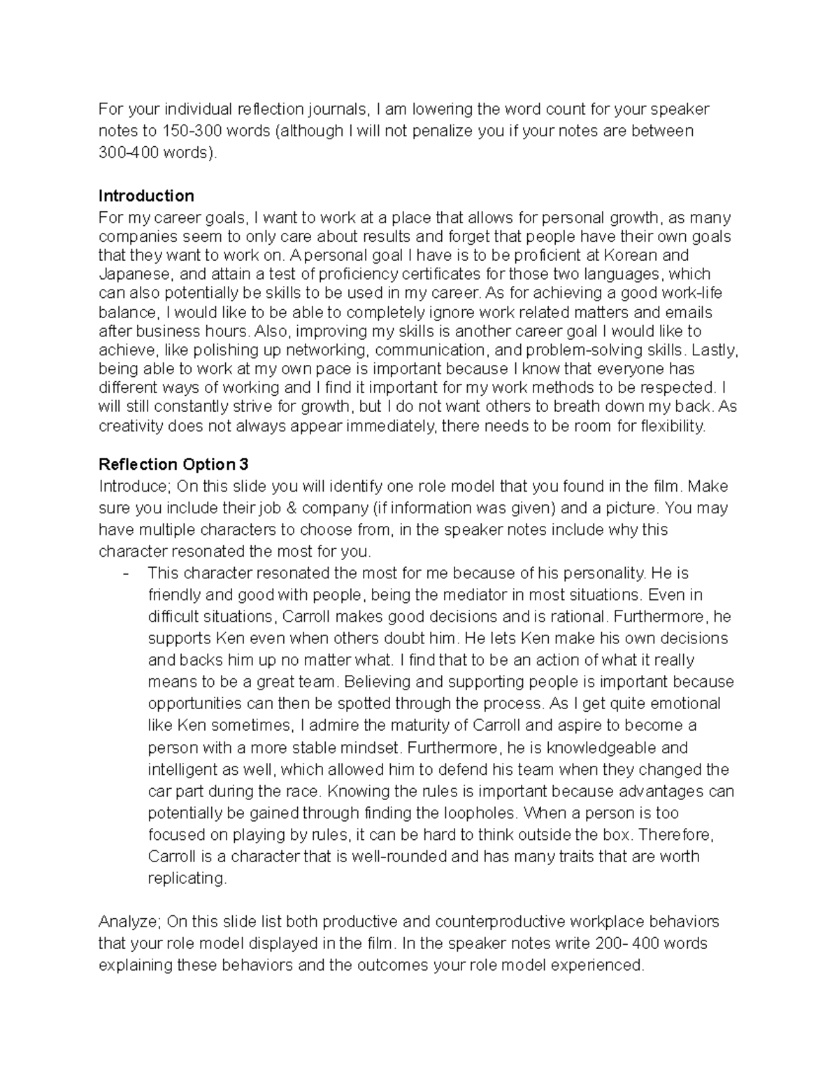 Individual Reflection Journal Notes - For your individual reflection ...