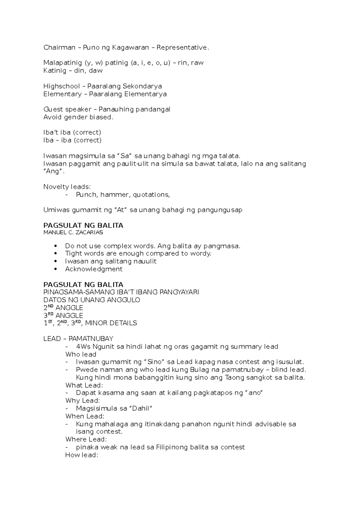 Notes from Sir MAni April 26 - Chairman – Puno ng Kagawaran ...