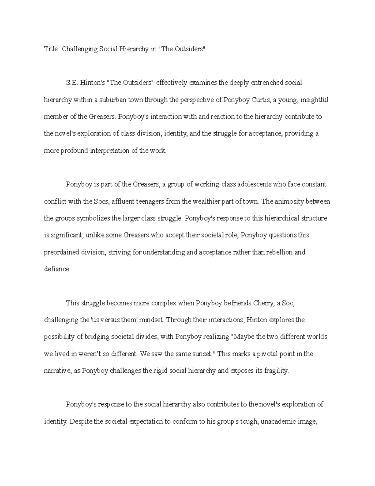 AP Lit Open Prompt Essay Example #7 - Title: Challenging Social ...
