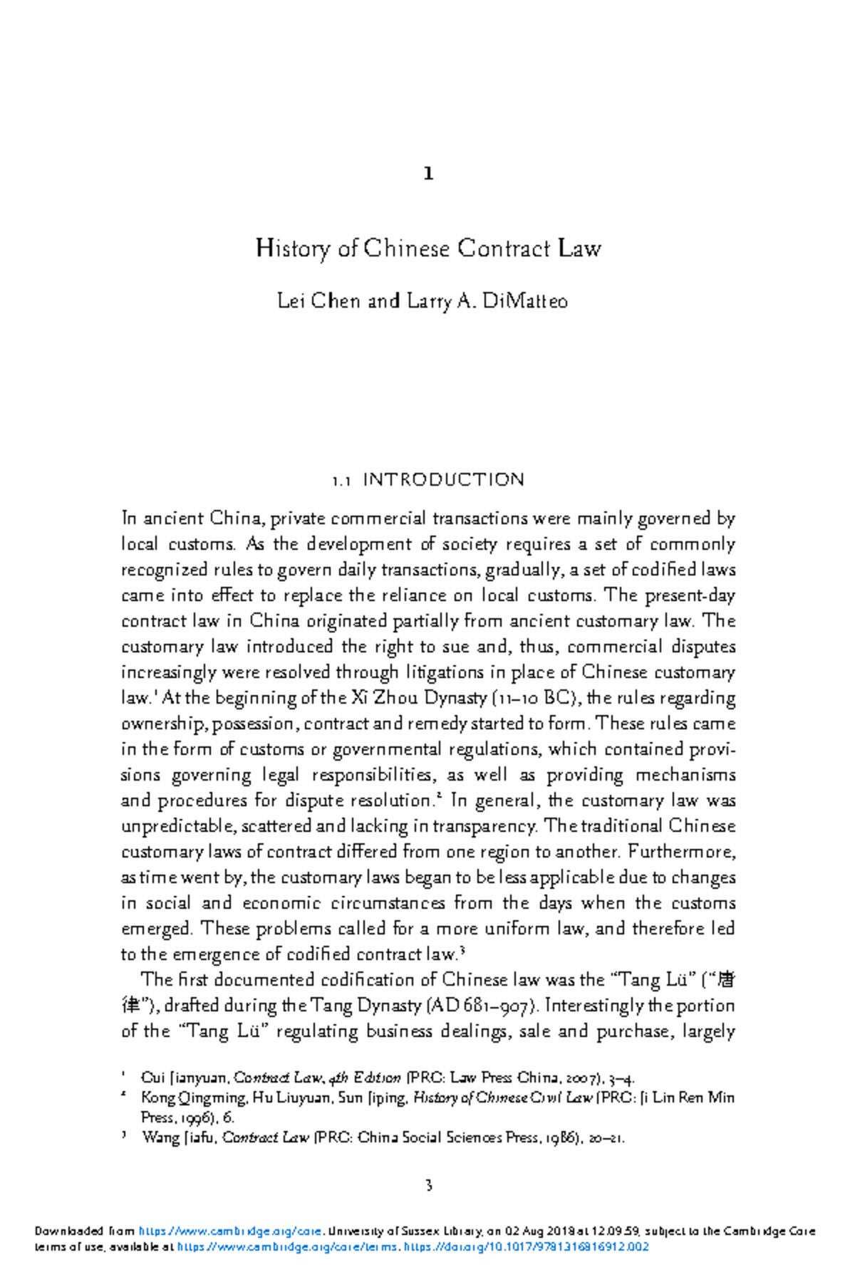 History of chinese contract law - 1 History of Chinese Contract Law Lei ...