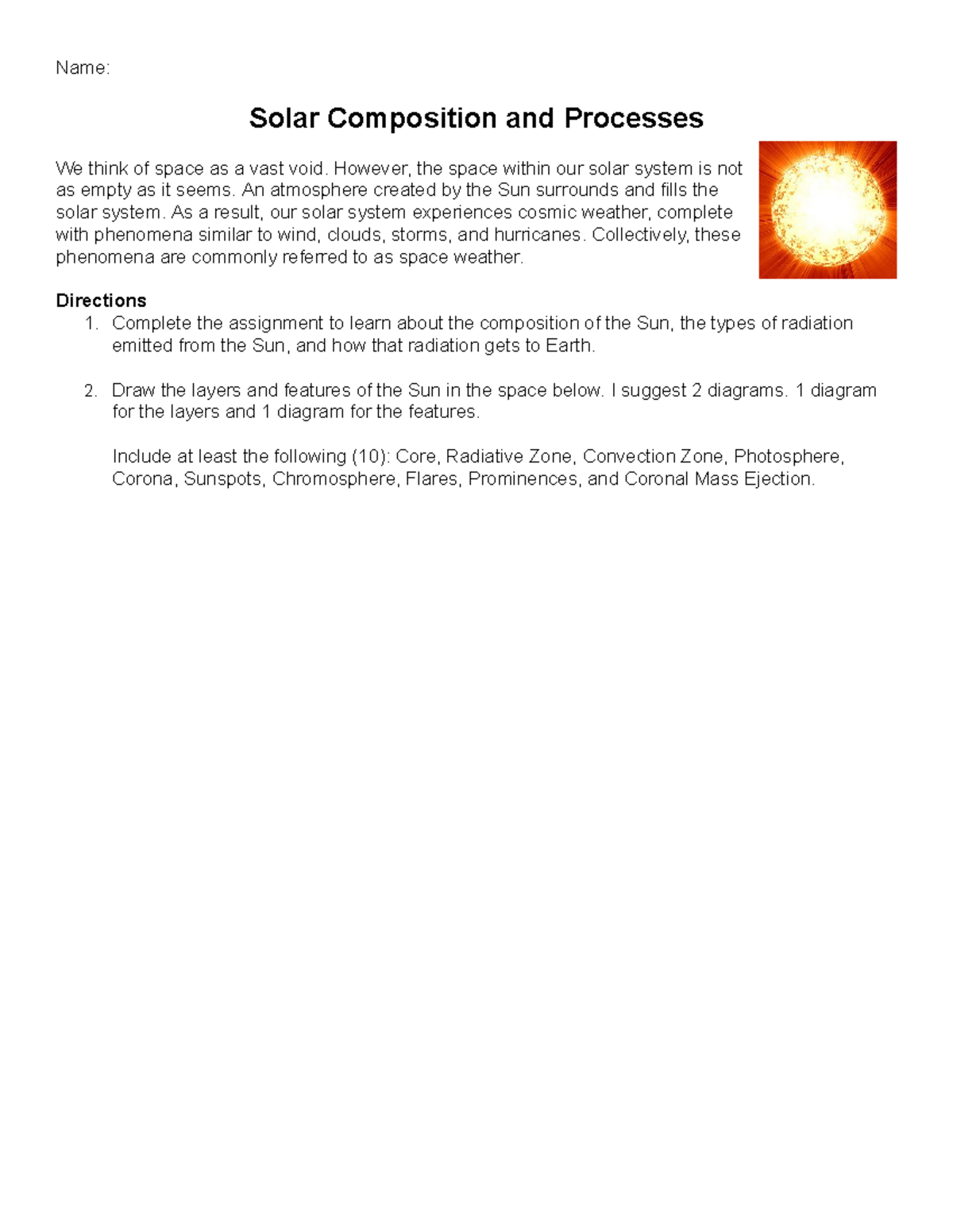 Solar Composition and Processes - Name: Solar Composition and Processes ...