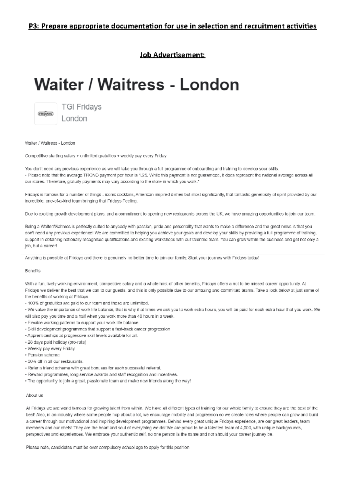 P3 5 - It is about the recruitment and selection process of tesco as a ...