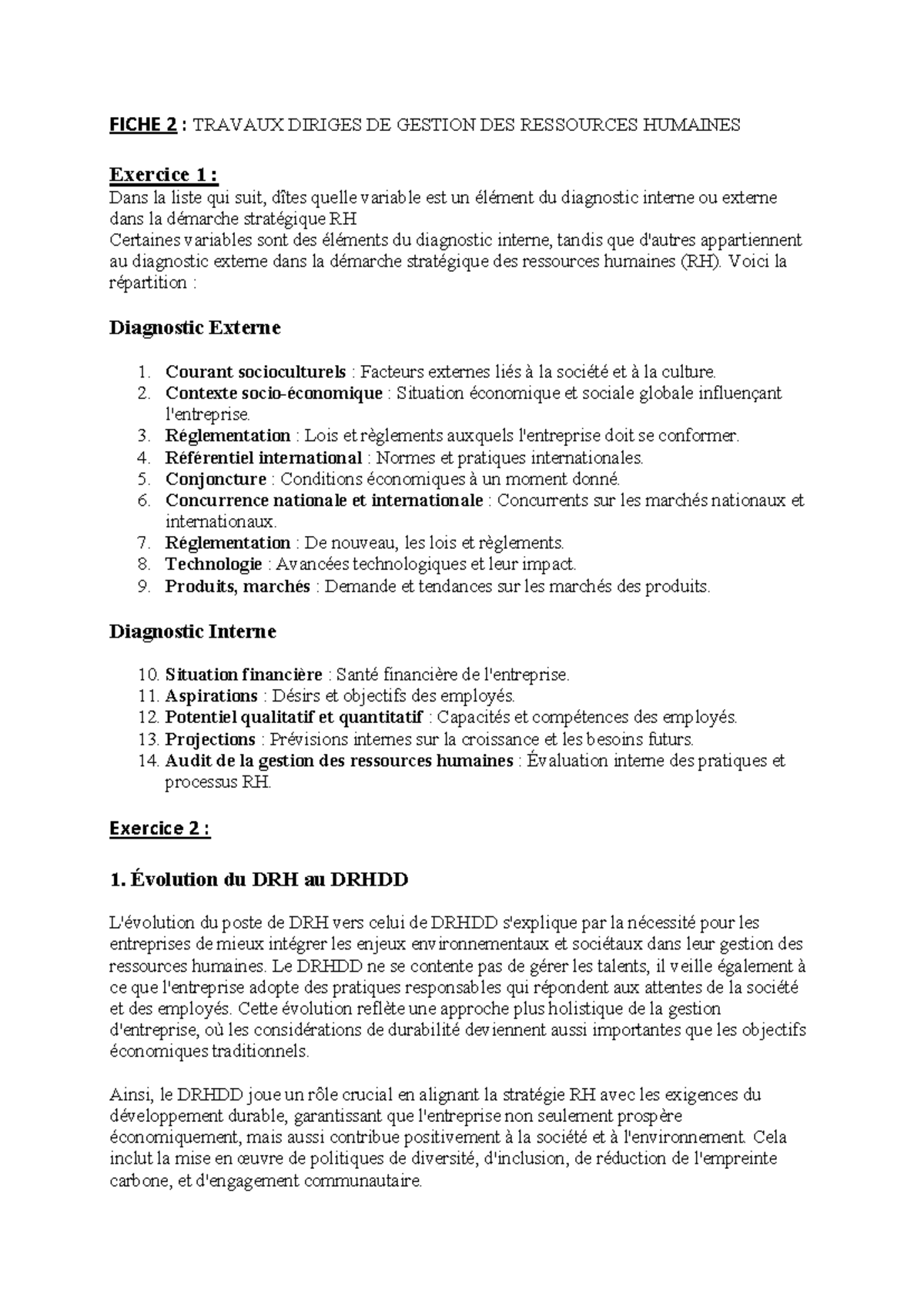 Grh - td ressources humains - FICHE 2 : TRAVAUX DIRIGES DE GESTION DES RESSOURCES HUMAINES ...