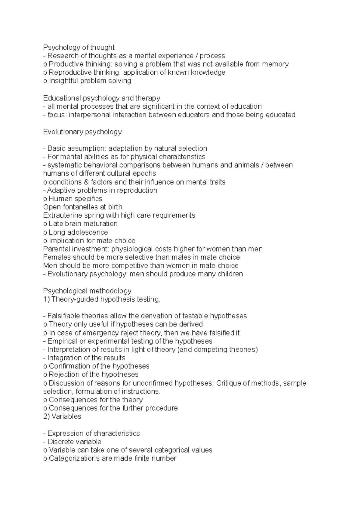 Psychology of thought - Psycho Notes - Psychology of thought Research ...