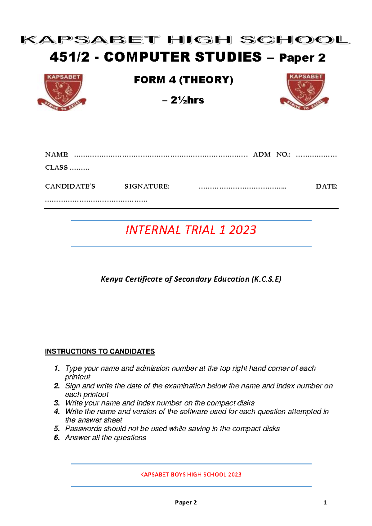 Computer- Studies- Paper-2- Questions - KAPSABET BOYS HIGH SCHOOL 2023 ...