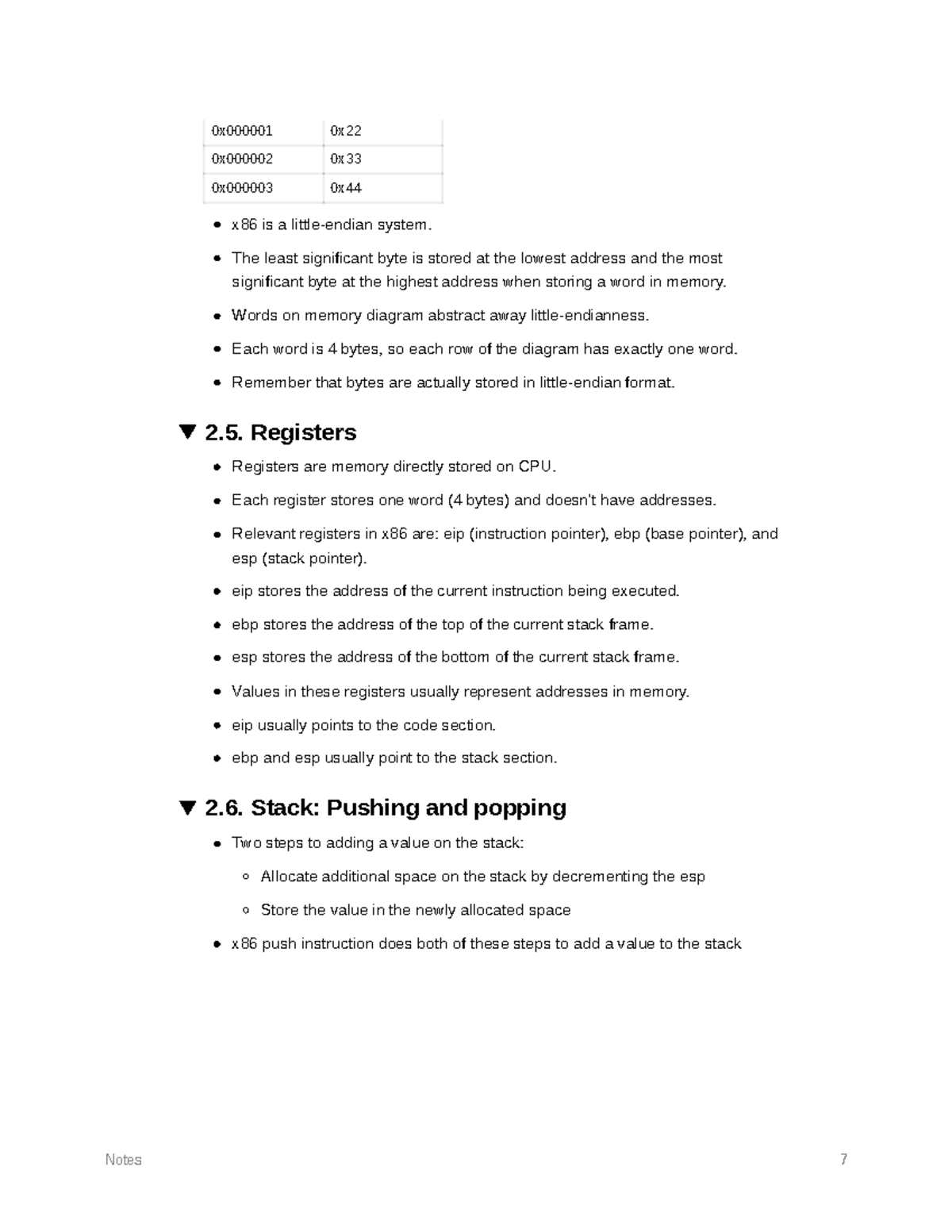 CS161 Notes 7 - Notes 7 0x000001 0x 0x000002 0x 0x000003 0x x86 is a ...