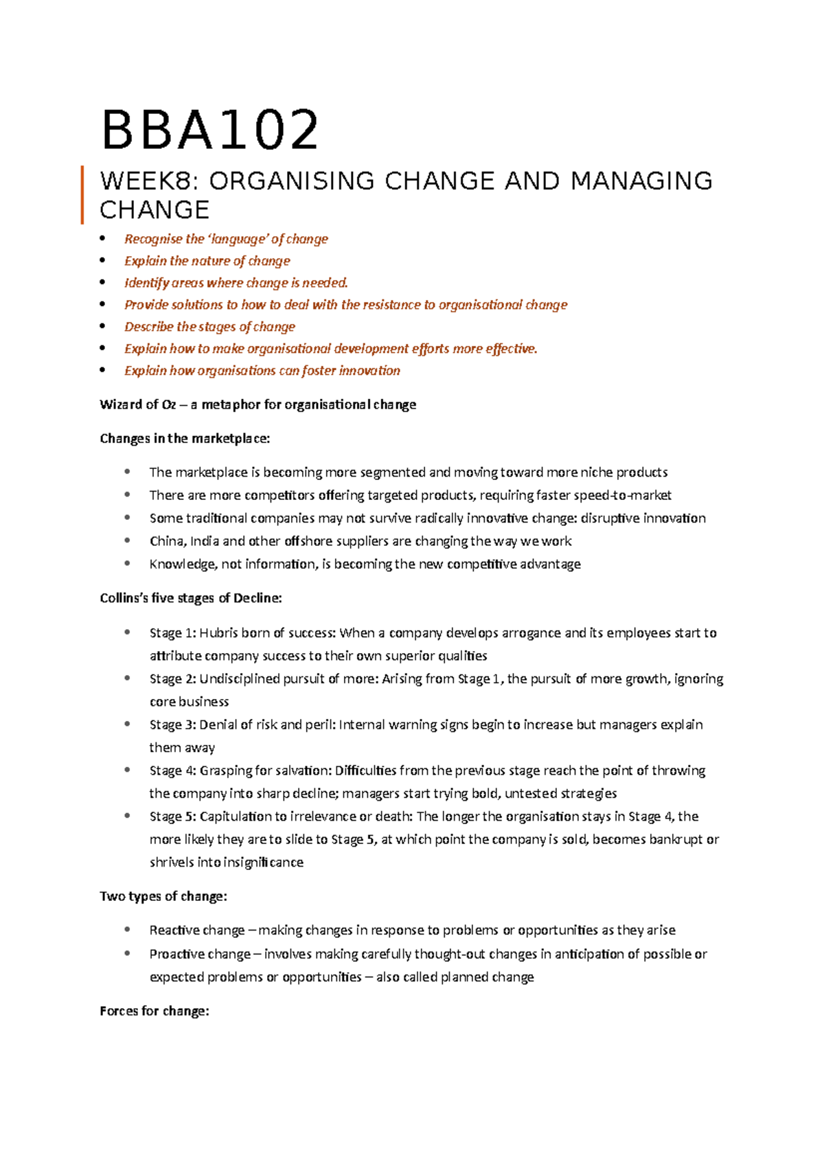 BBA102 Notes - Summary Principles of Management - BBA102 WEEK8 ...