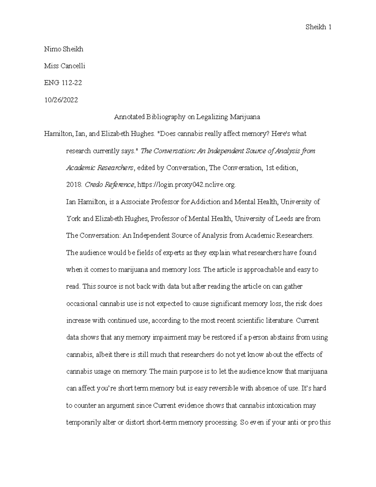 Annotated Bibliography rough draft - Nimo Sheikh Miss Cancelli ENG 112 ...