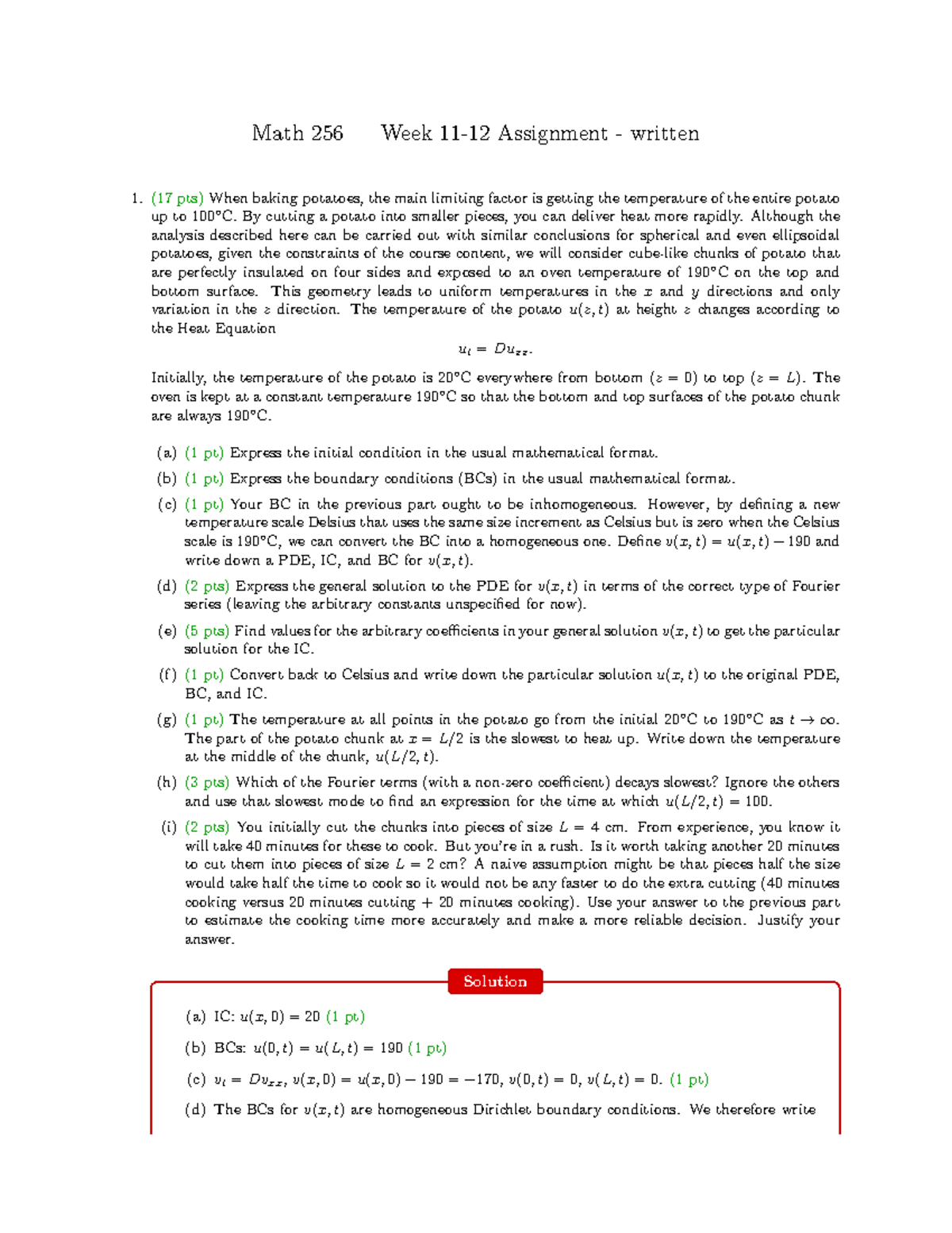 Week 12 Written soln - Assignment 12 Solution - Math 256 Week 11-12 ...