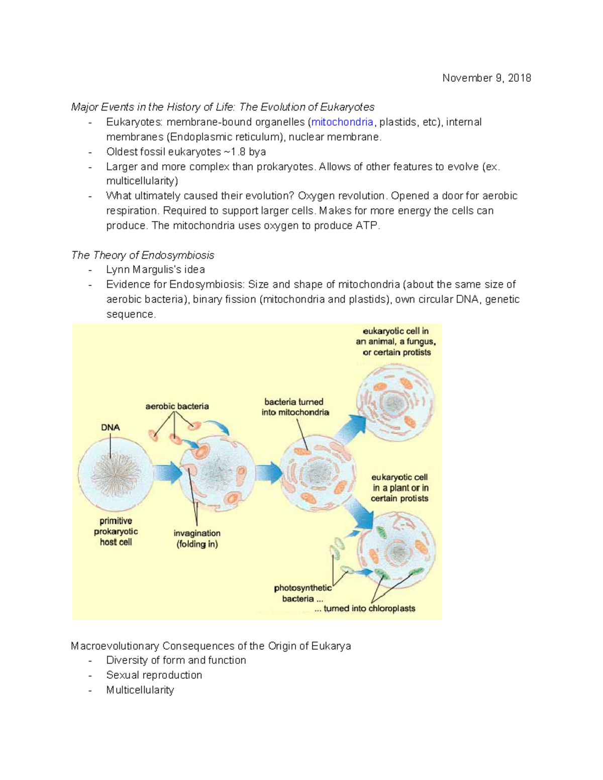 Biology Lecture (Week 9) - November 9, 2018 Major Events in the History ...