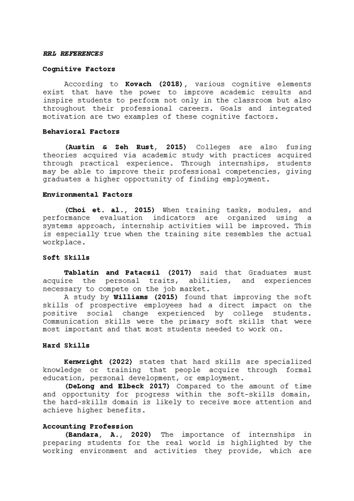 Summary - adsf - RRL REFERENCES Cognitive Factors According to Kovach ...
