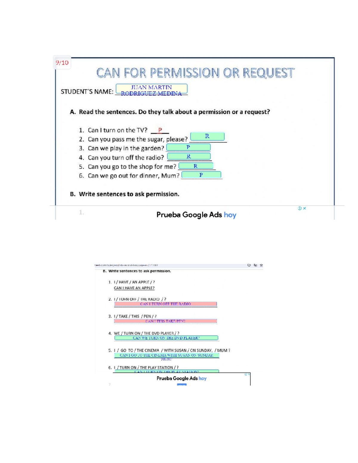 Ingles Can 1 Actividad - .... - CAN FOR PERMISSION OR REQUEST JUAN ...