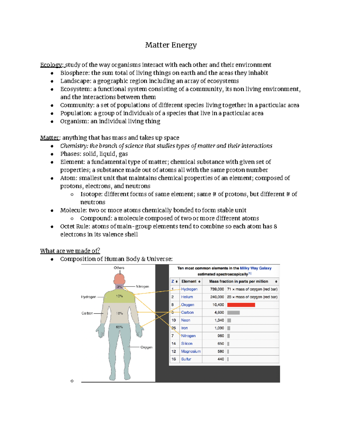 ENVR 101 - Matter Energy - Matter Energy Ecology: study of the way ...