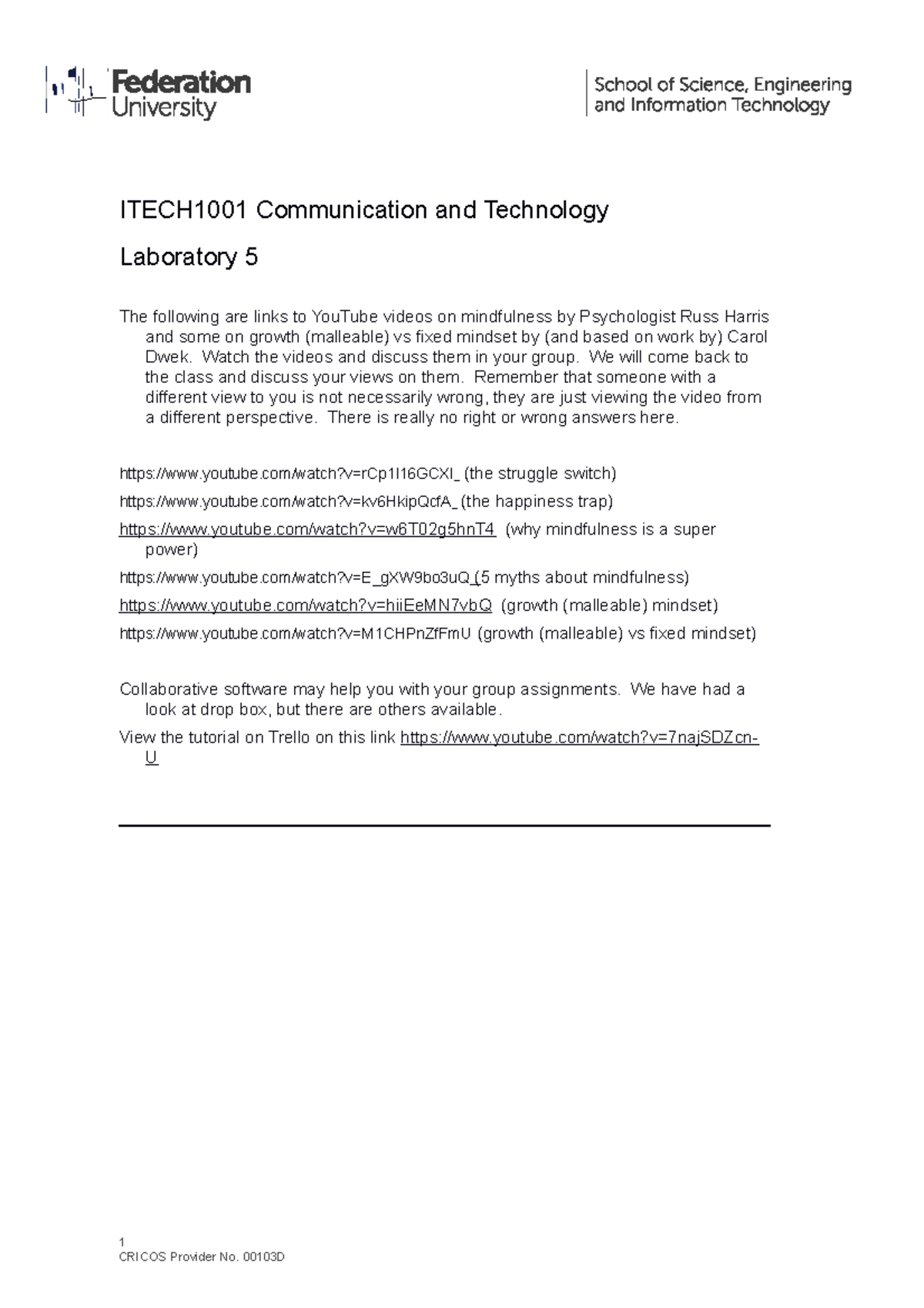 Itech 1001 Lab 5 2021 - labwork - ITECH1001 Communication and ...