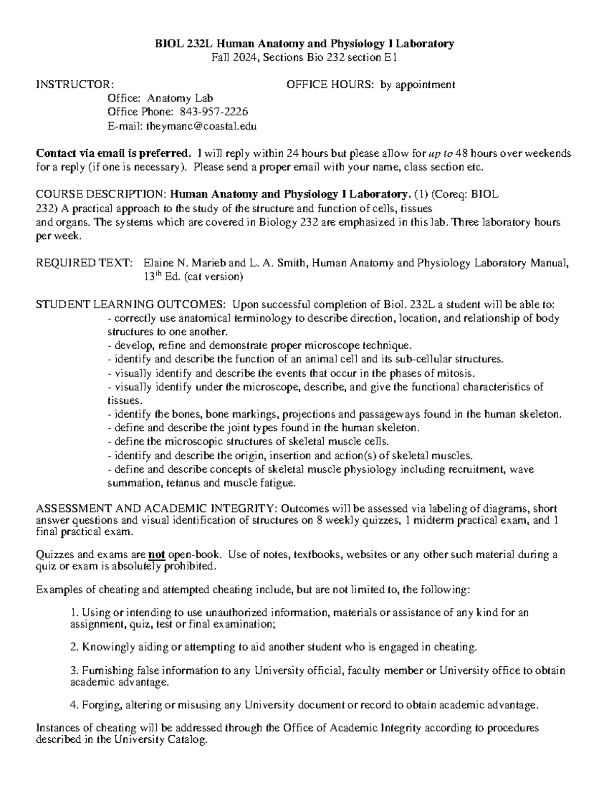 BIOL 232 LAB Tina Heyman Carbone - BIOL 232L Human Anatomy and ...