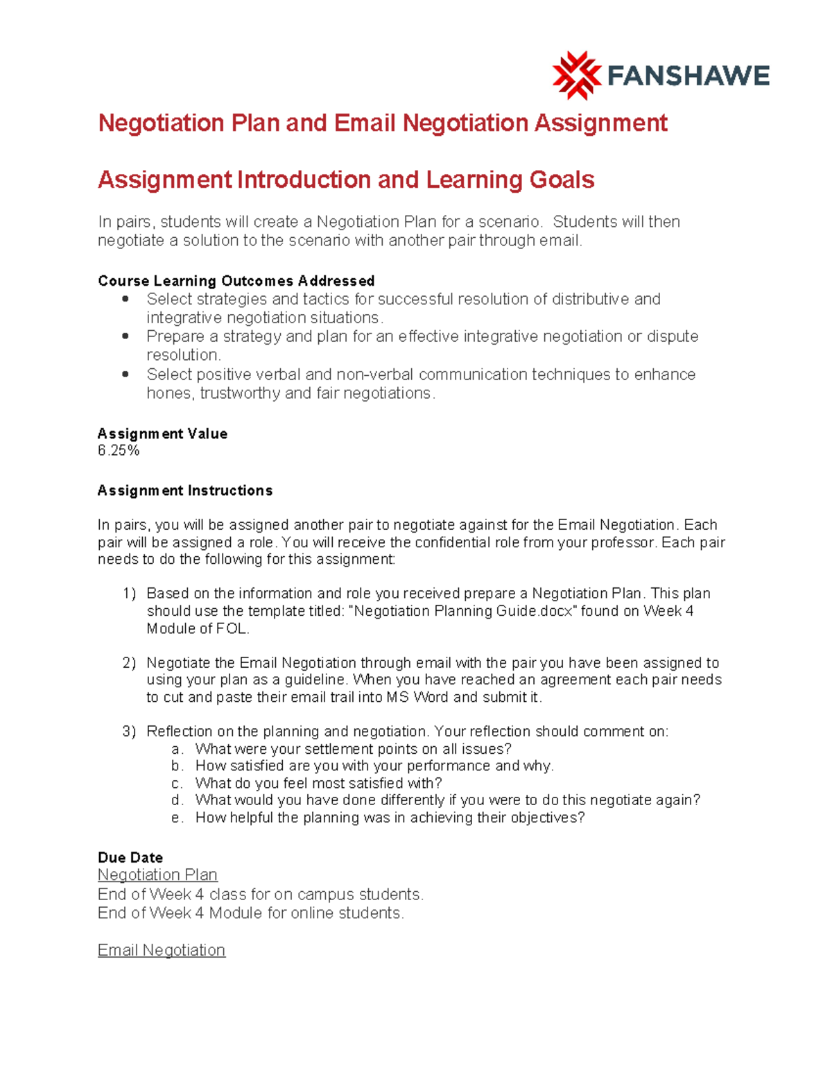Week 4 & 5 Negotiation Plan and Email Negotiation Assignment ...