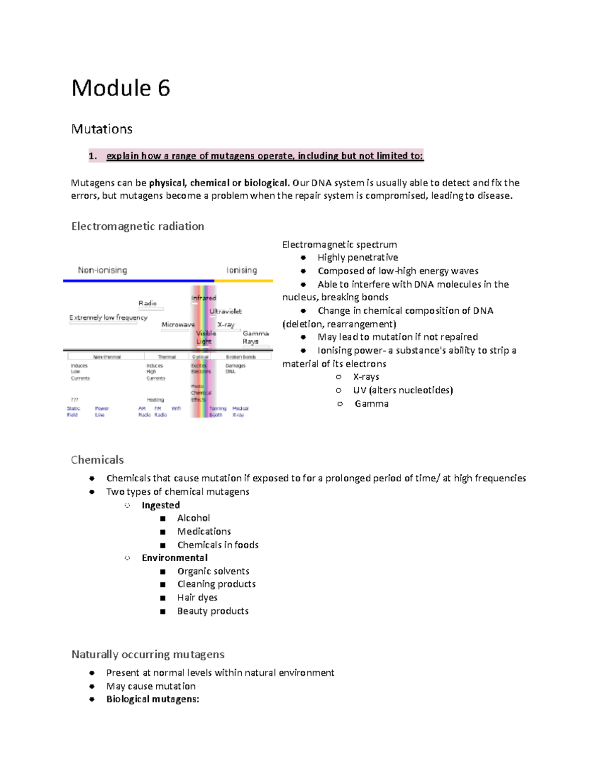 Bio mod 6 notes - Module 6 Mutations explain how a range of mutagens ...