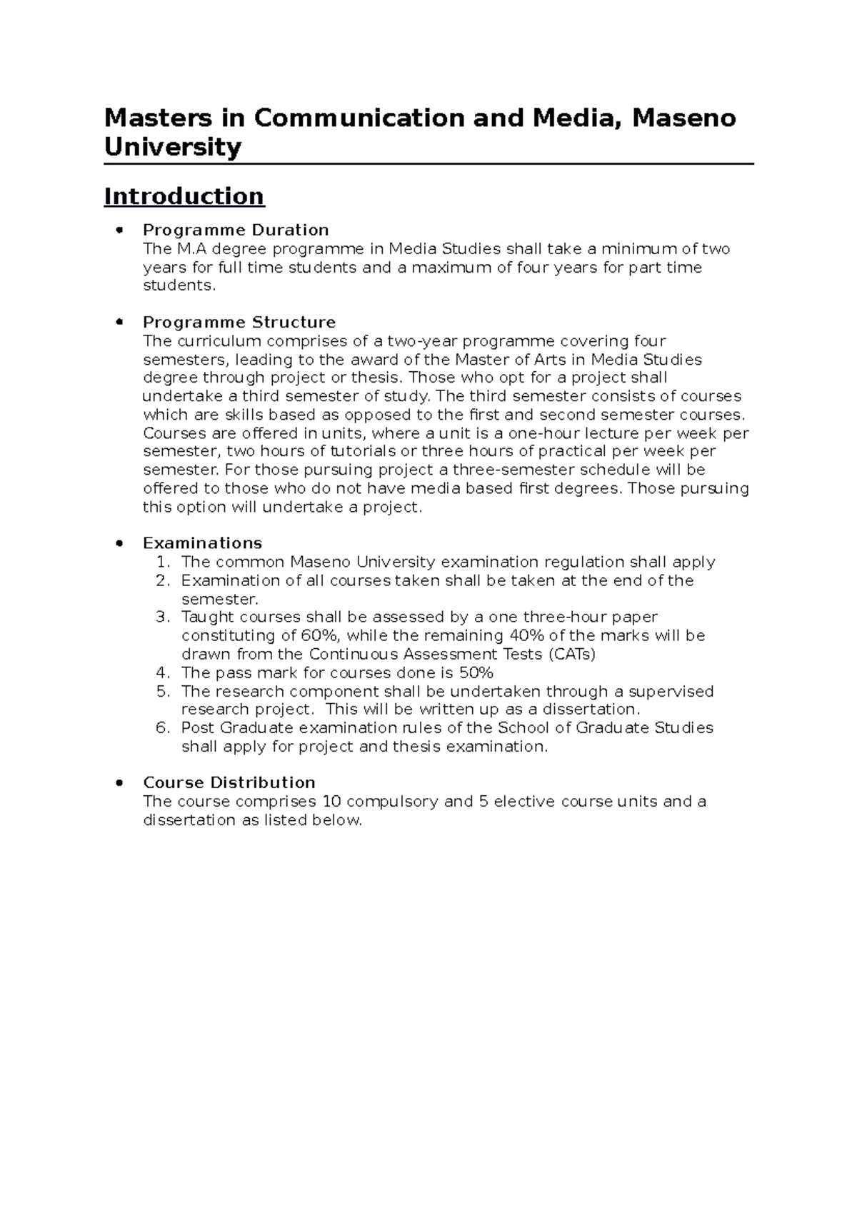 Course Work Masters in Communication and Media Maseno University ...