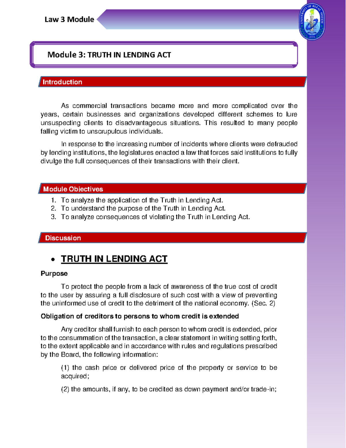 Law 3 Unit 1 Module 3 - Law - Law 3 Module As commercial transactions ...