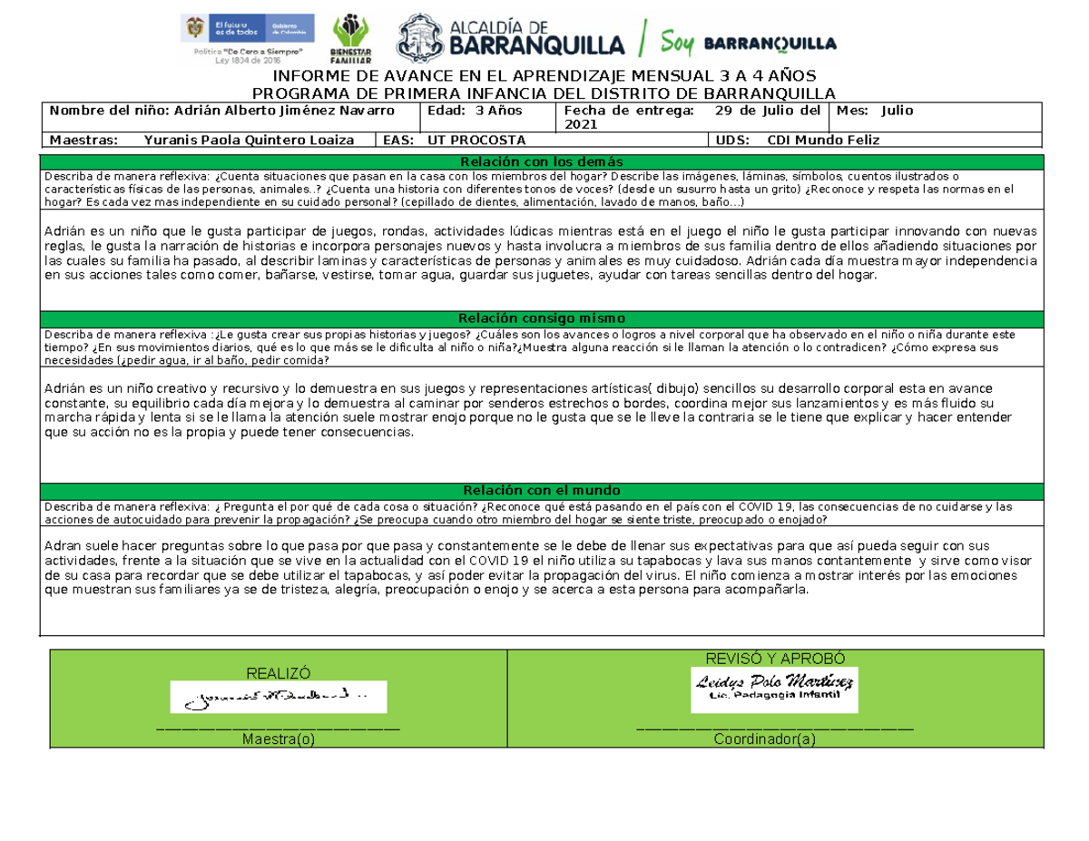 Informe de avance en el aprendizaje mensual 3-4 años (12) - copia ...