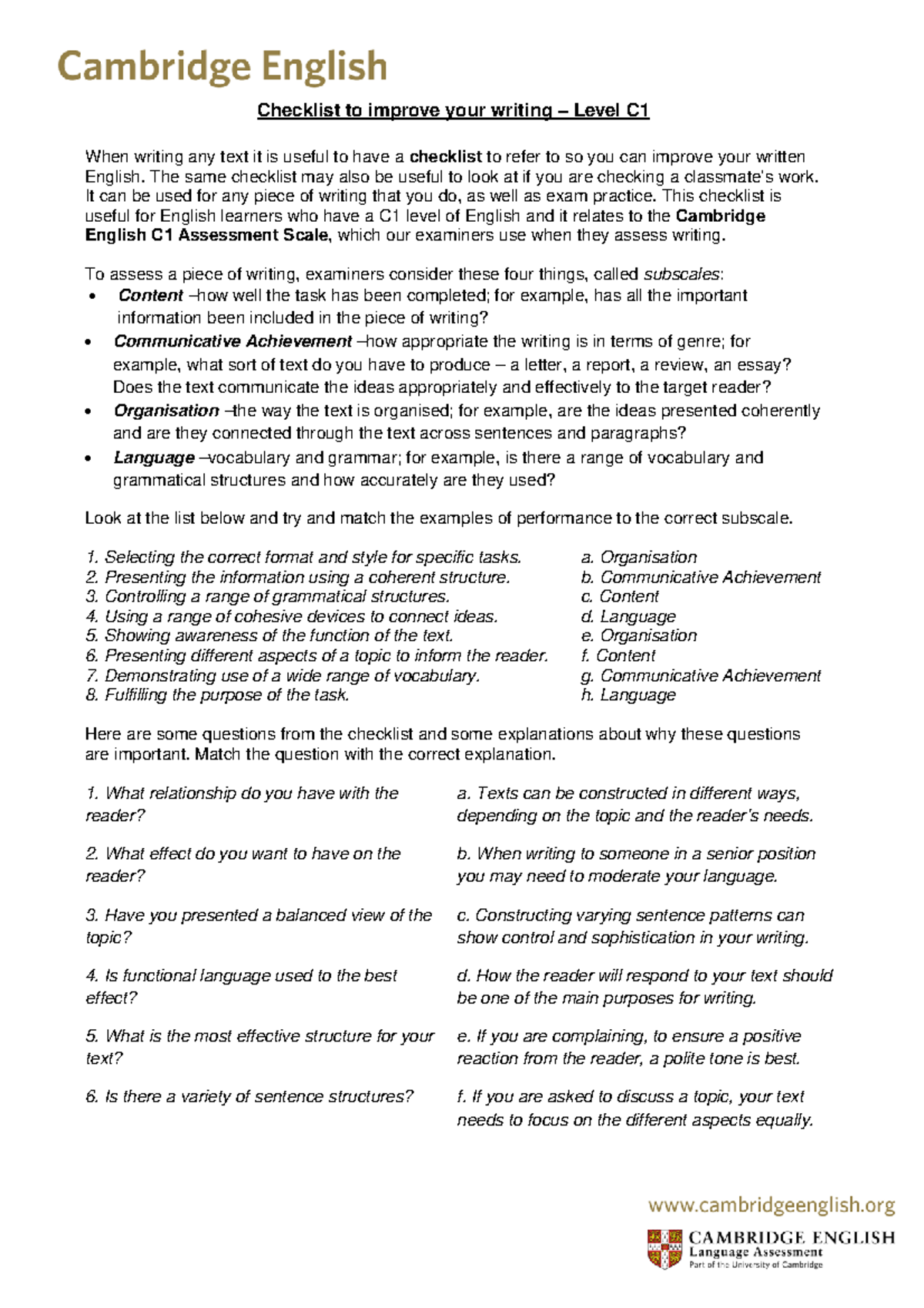 286979 improve your english checklist c1 - Checklist to improve your ...