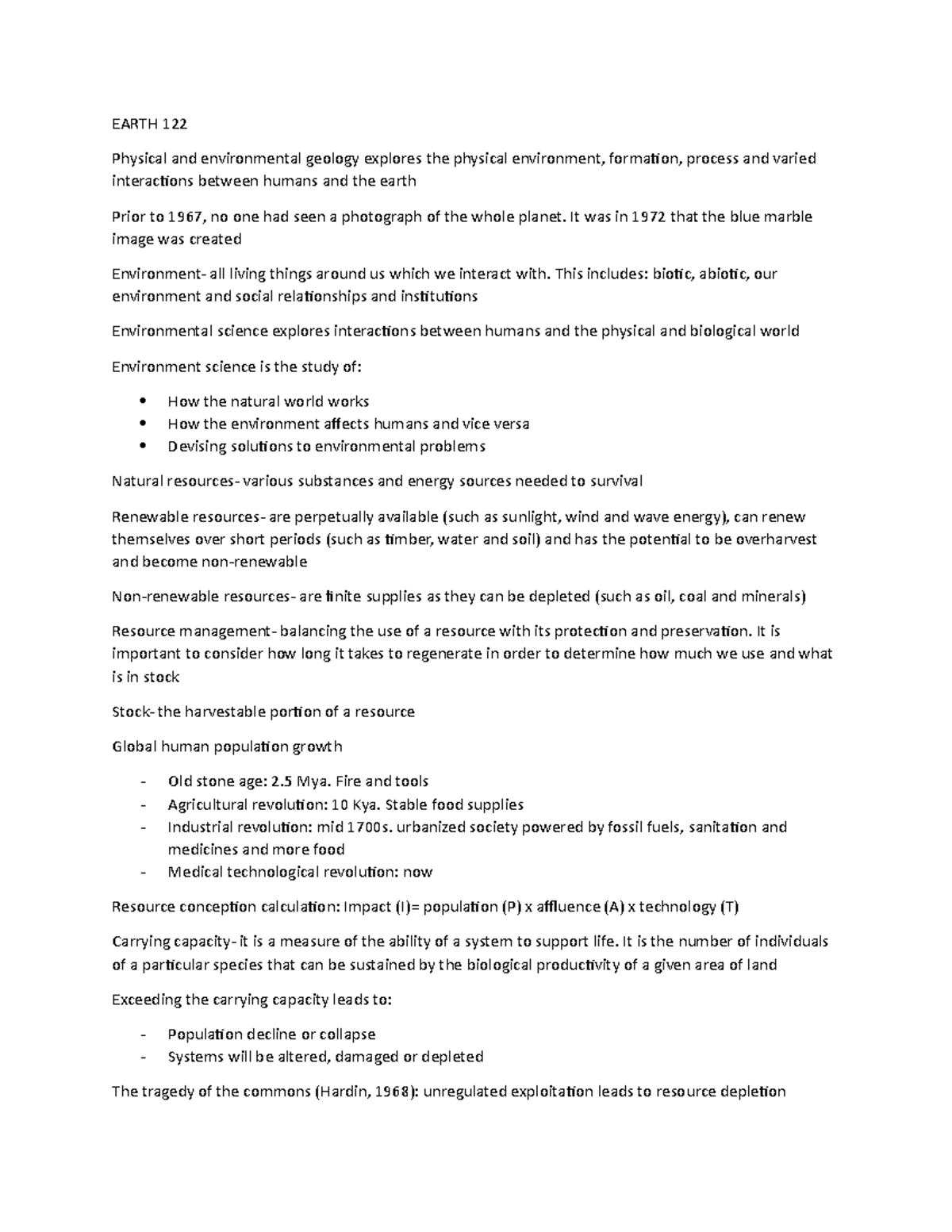 Earth 122 - Summary Intro Environmental Sciences - EARTH 122 Physical ...