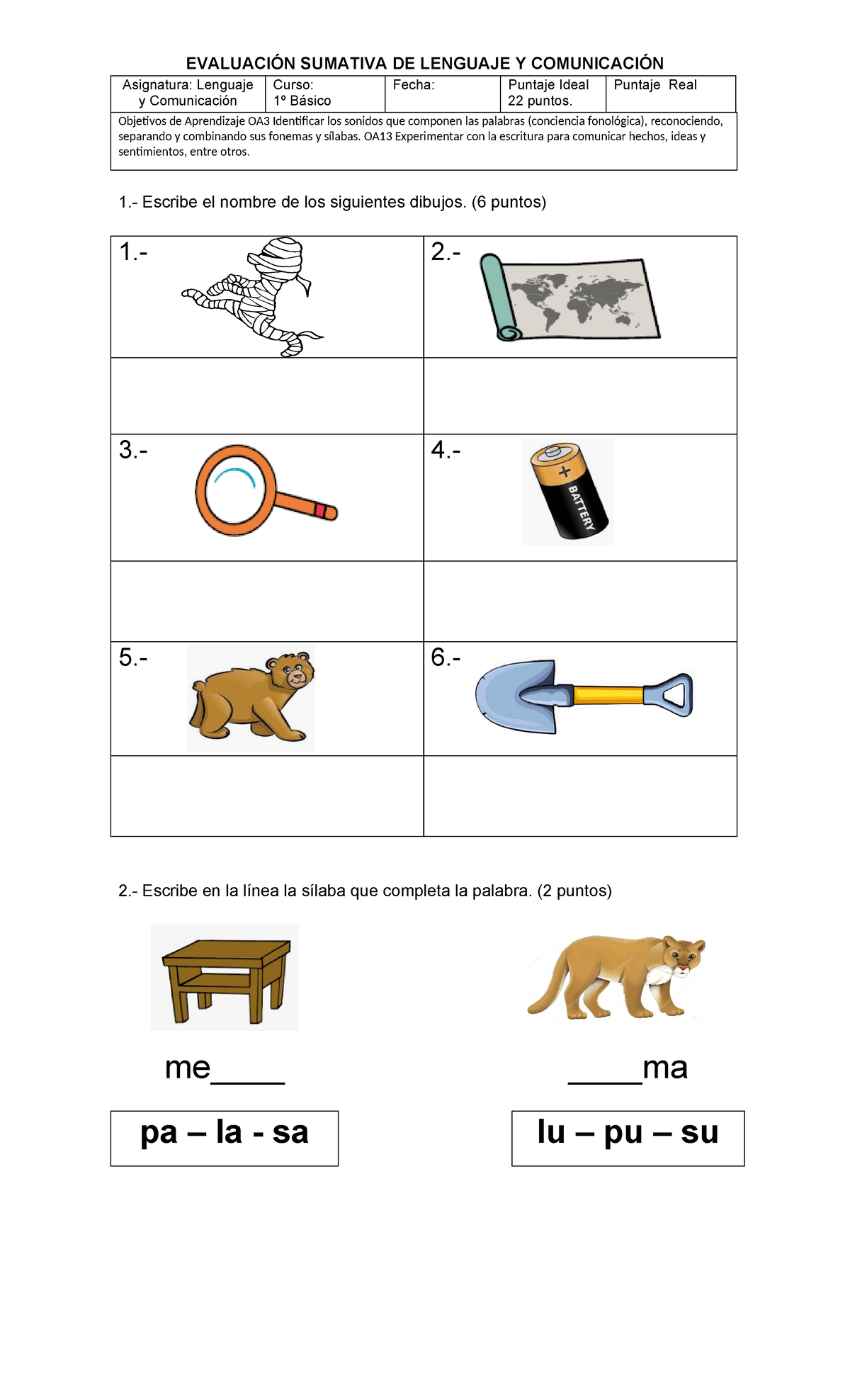 470962214 Evaluacion DE Lenguaje 1 letras M P L S - EVALUACIÓN SUMATIVA DE LENGUAJE Y ...