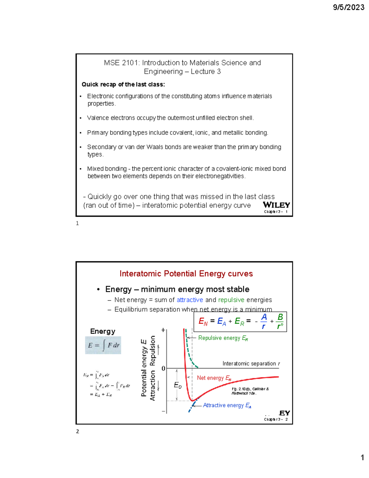 Lecture 3 - September 5th - Chapter 3 - 1 MSE 2101: Introduction to Materials Science and - Studocu