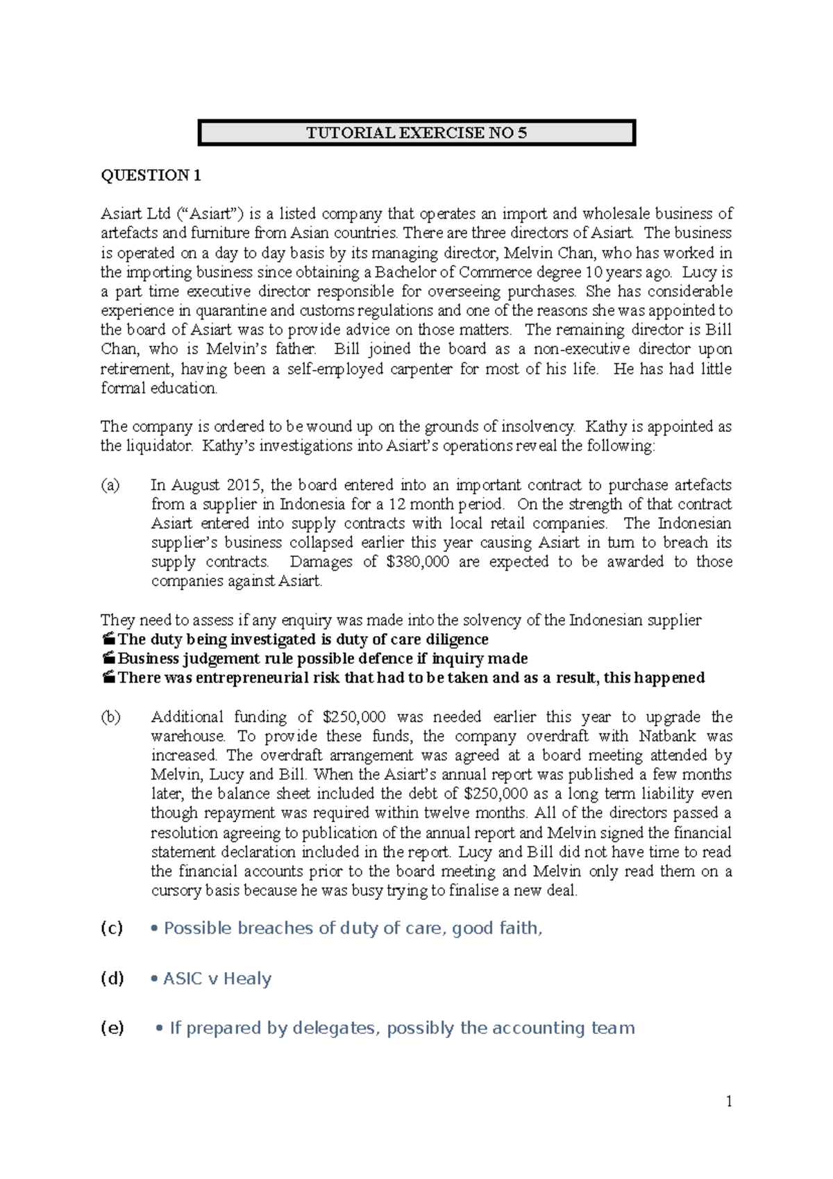 Tutorial Exercise NO 5(1) LAWS2301 - TUTORIAL EXERCISE NO 5 QUESTION 1 ...