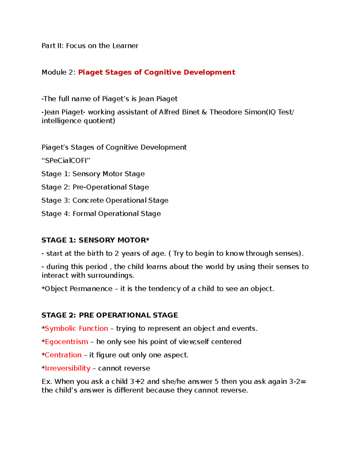 Piaget Stages of Cognitive Development - ( Try to begin to know through ...