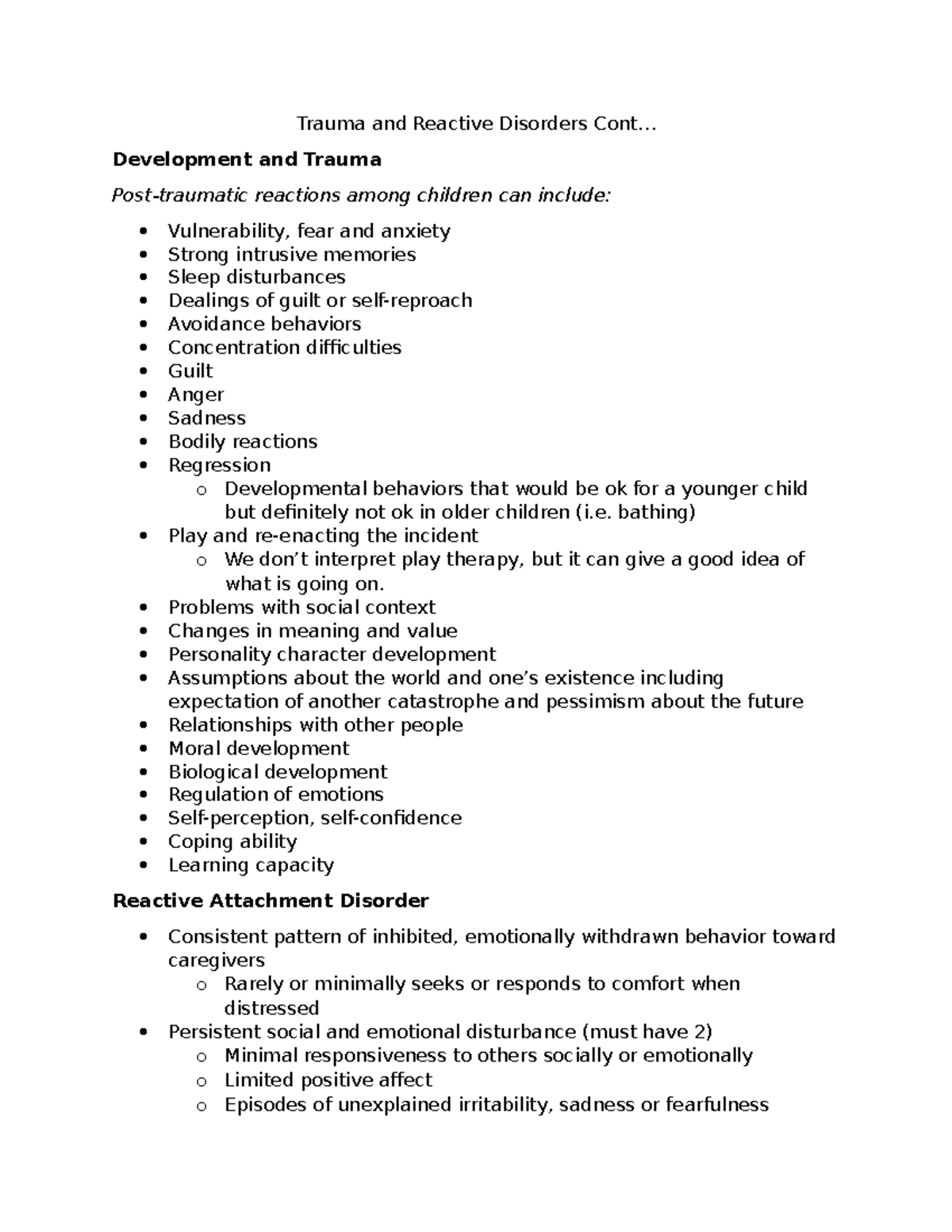 Trauma Cont - Trauma and Reactive Disorders Cont... Development and ...